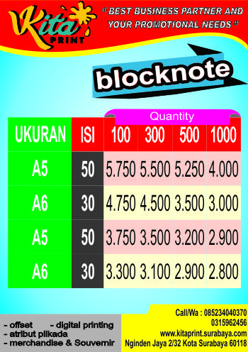 Cetak Block note murah untuk Seminar kit dan Perlengkapan Kantor