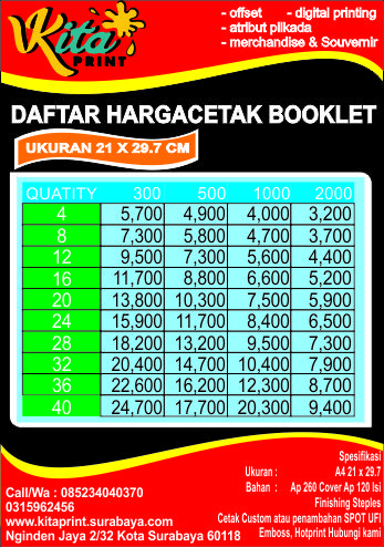 Cetak Booklet murah harga 3900/eksemplar hanya Di Kita Print